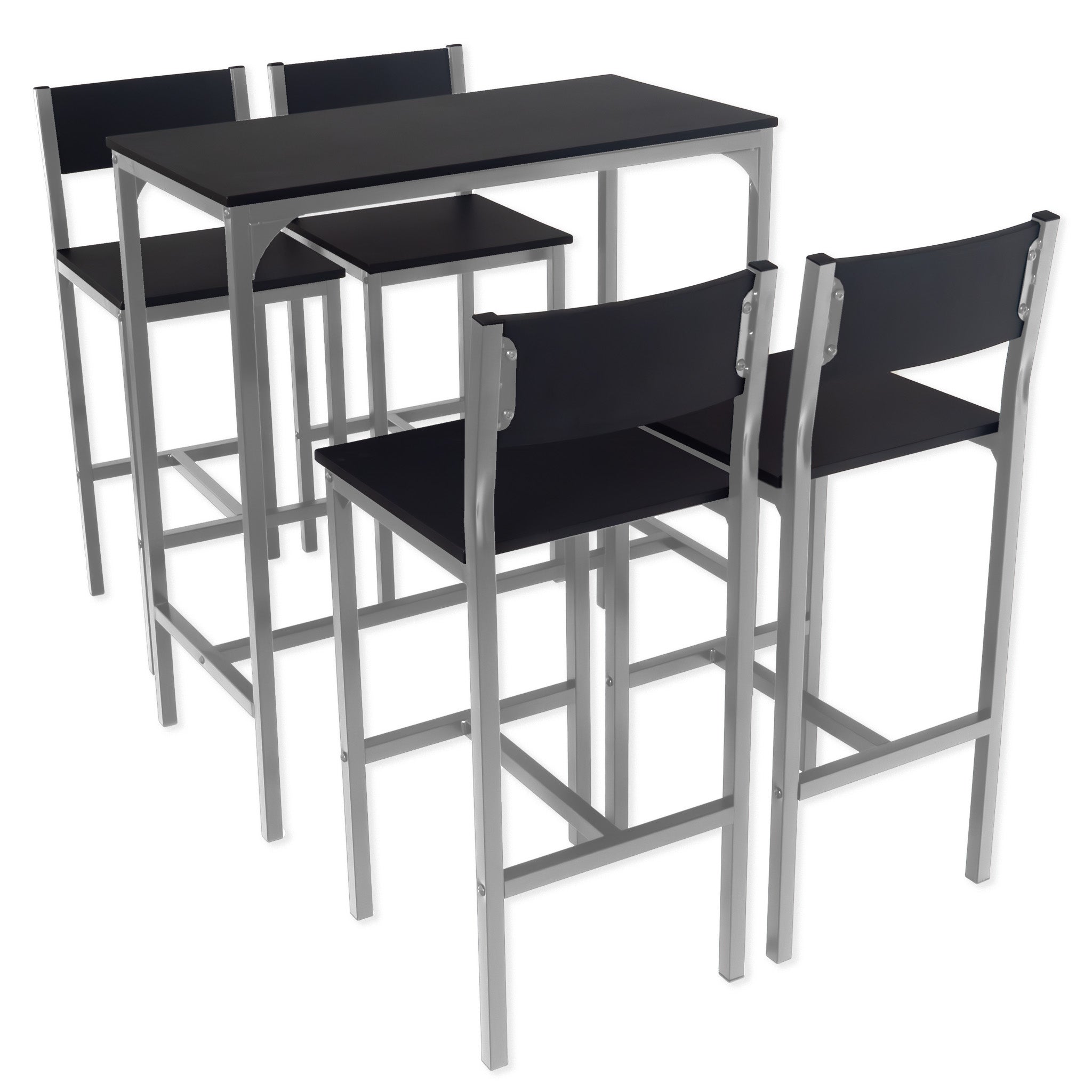 Table Bar Chaises Modèle UDINE Avec 4 Tabourets en Yelloo Gris Noir ...