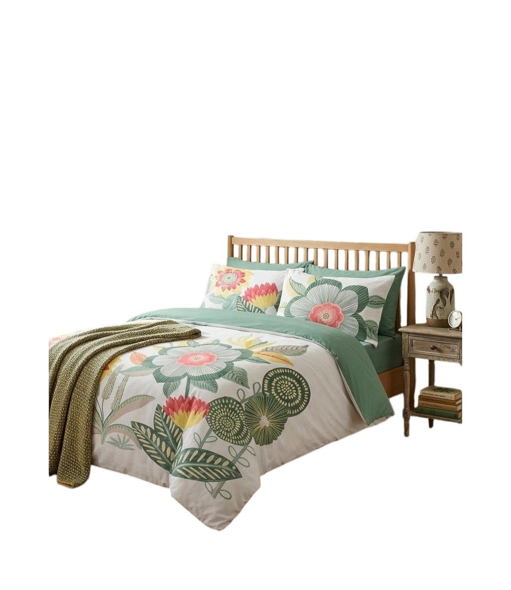 Parure de lit 220 x 240 cm Cassie fleurie vert | Leroy Merlin