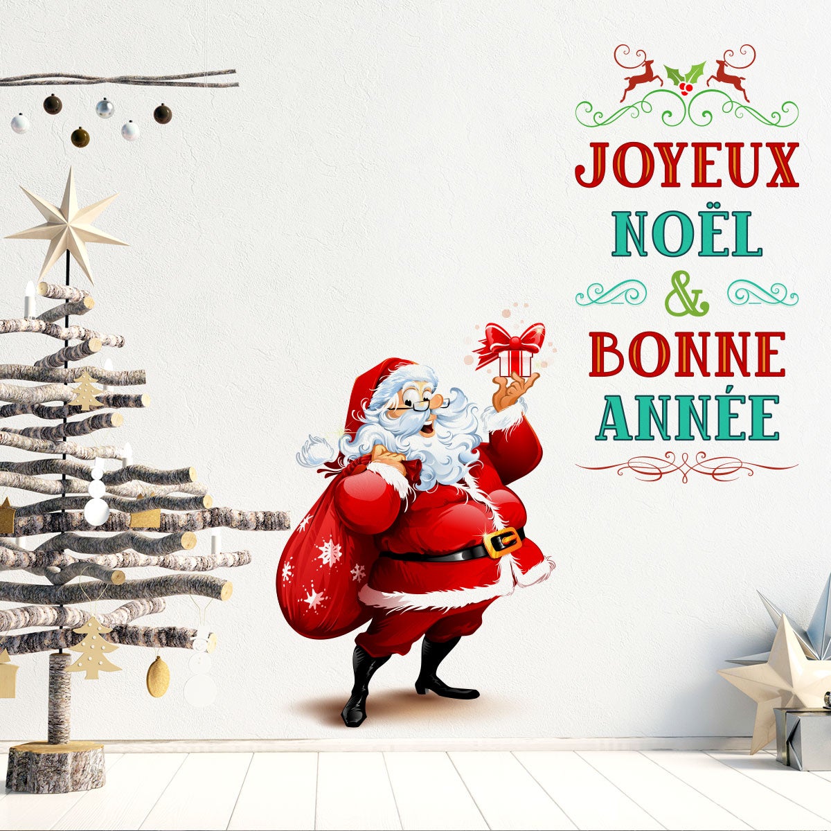 Sticker Noël père noël joyeux noël et bonne année - Autocollants ...