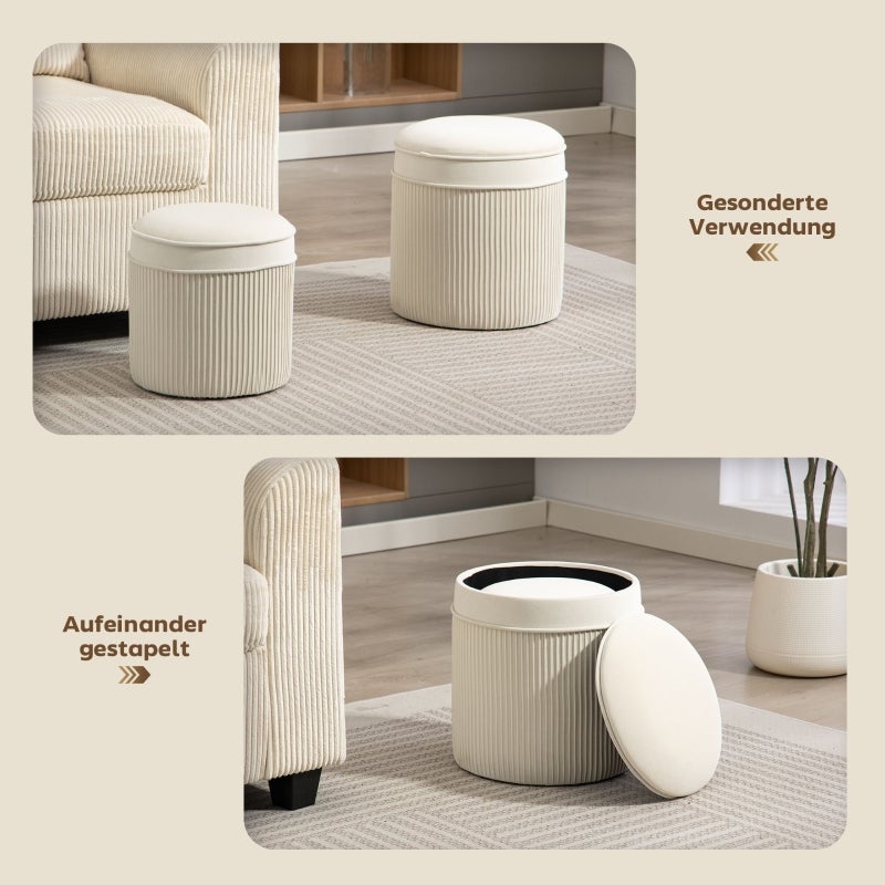 2er Set Hocker mit Deckel und Stauraum, Runder Samt Hocker 36x36x41,5 ...