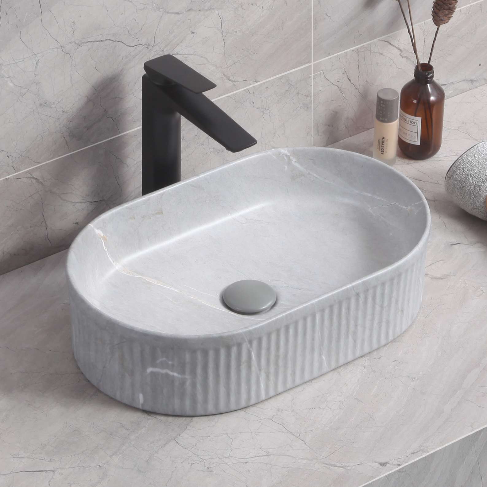 Lavabo à poser CORINTO OVALO céramique 49,5x13x31 cm gris pietra ...