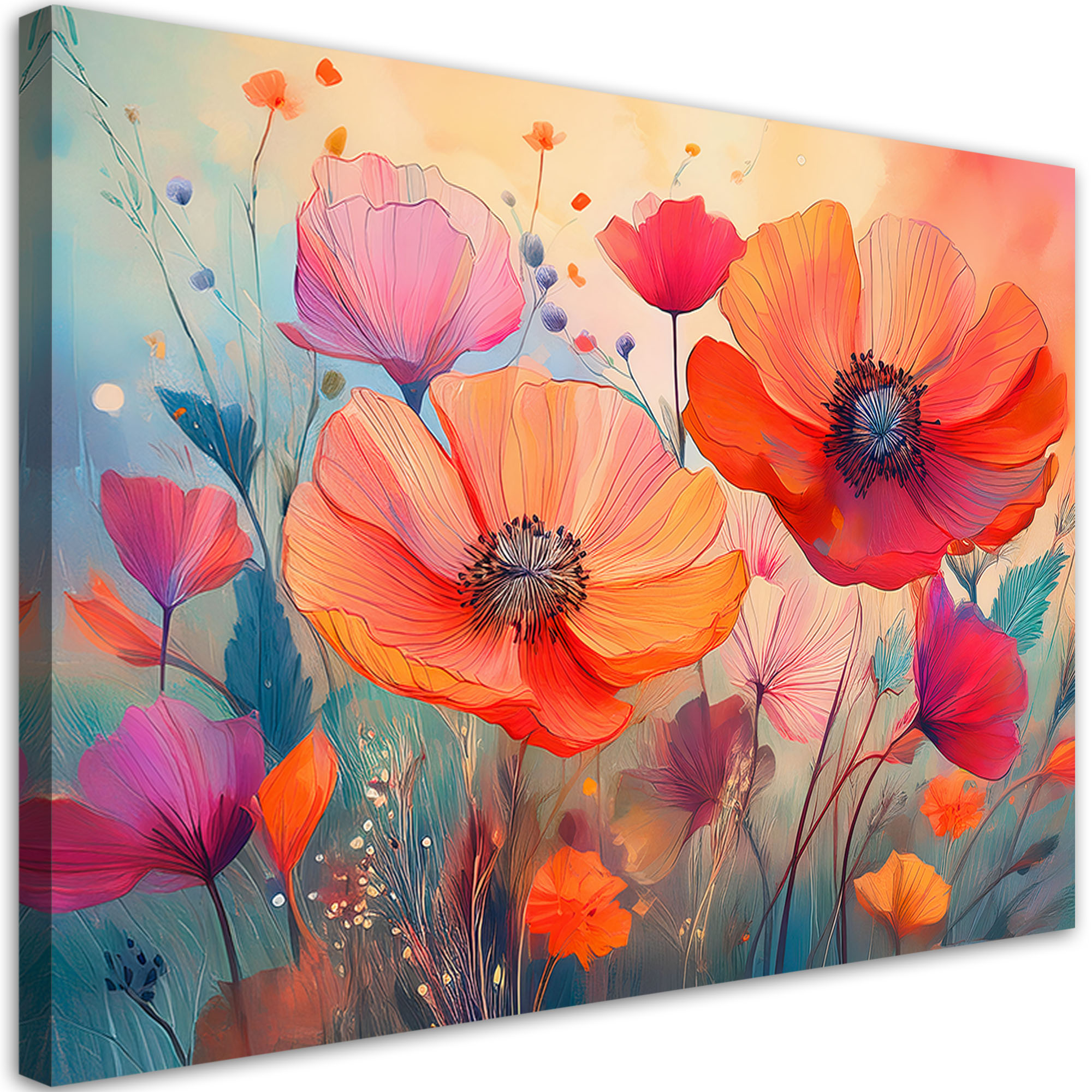 Cadre déco, Fleurs botanique coquelicots abstraction 90x60 | Leroy Merlin