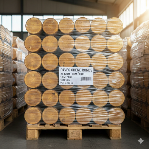 Pavé bois - type "pavé de paris" chêne bois ROND - 6cm épais - 1m² ...