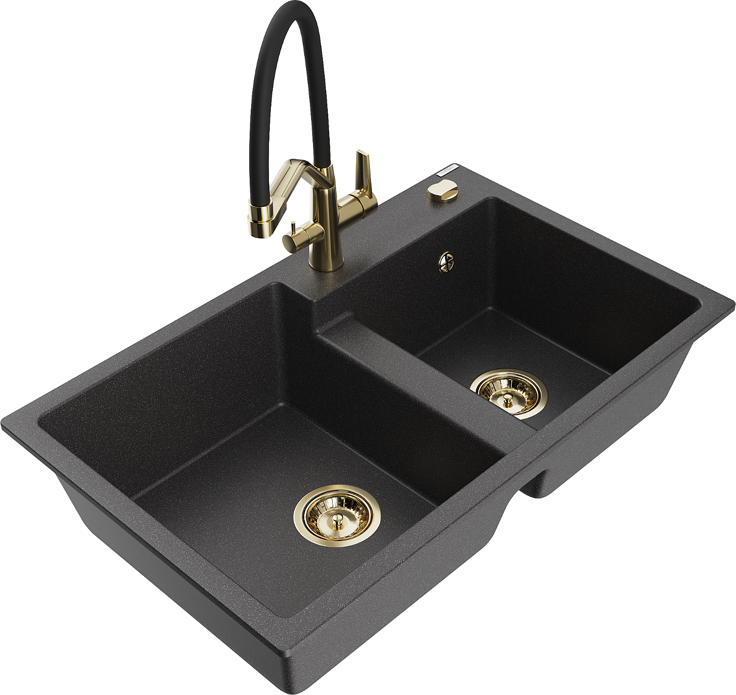 Mexen Tomas évier en granit 2 bacs avec mitigeur de cuisine Duo, noir ...