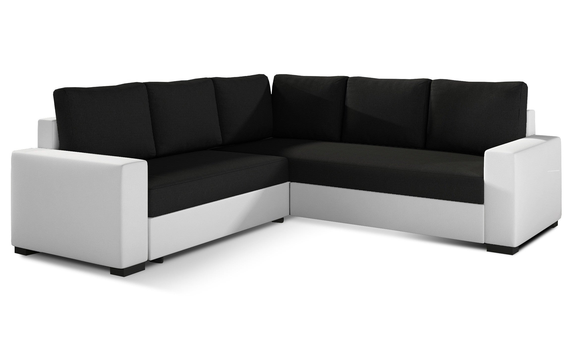 Canapé d'angle convertible simili blanc et tissu noir Travor 235cm ...