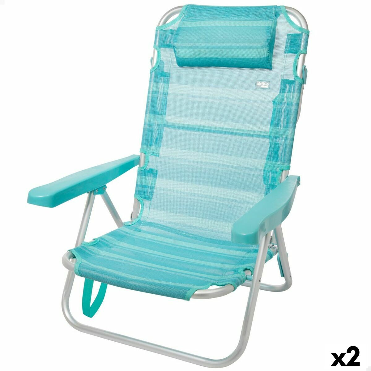 Chaise de Plage Aktive Pliable Turquoise 48 x 84 x 46 cm (2 Unités ...
