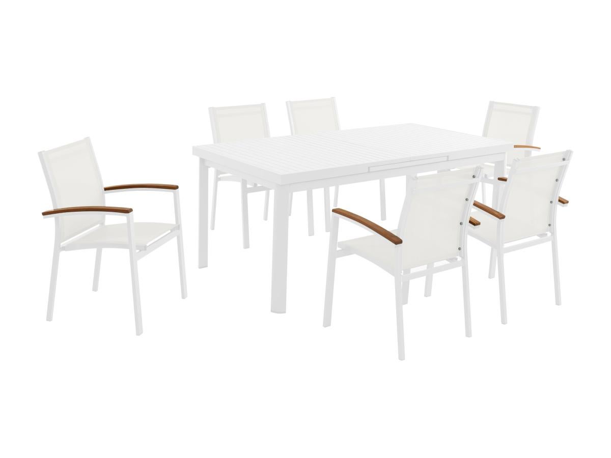 Salle à manger de jardin en aluminium : une table extensible L.180/240cm et 6 fauteuils ...