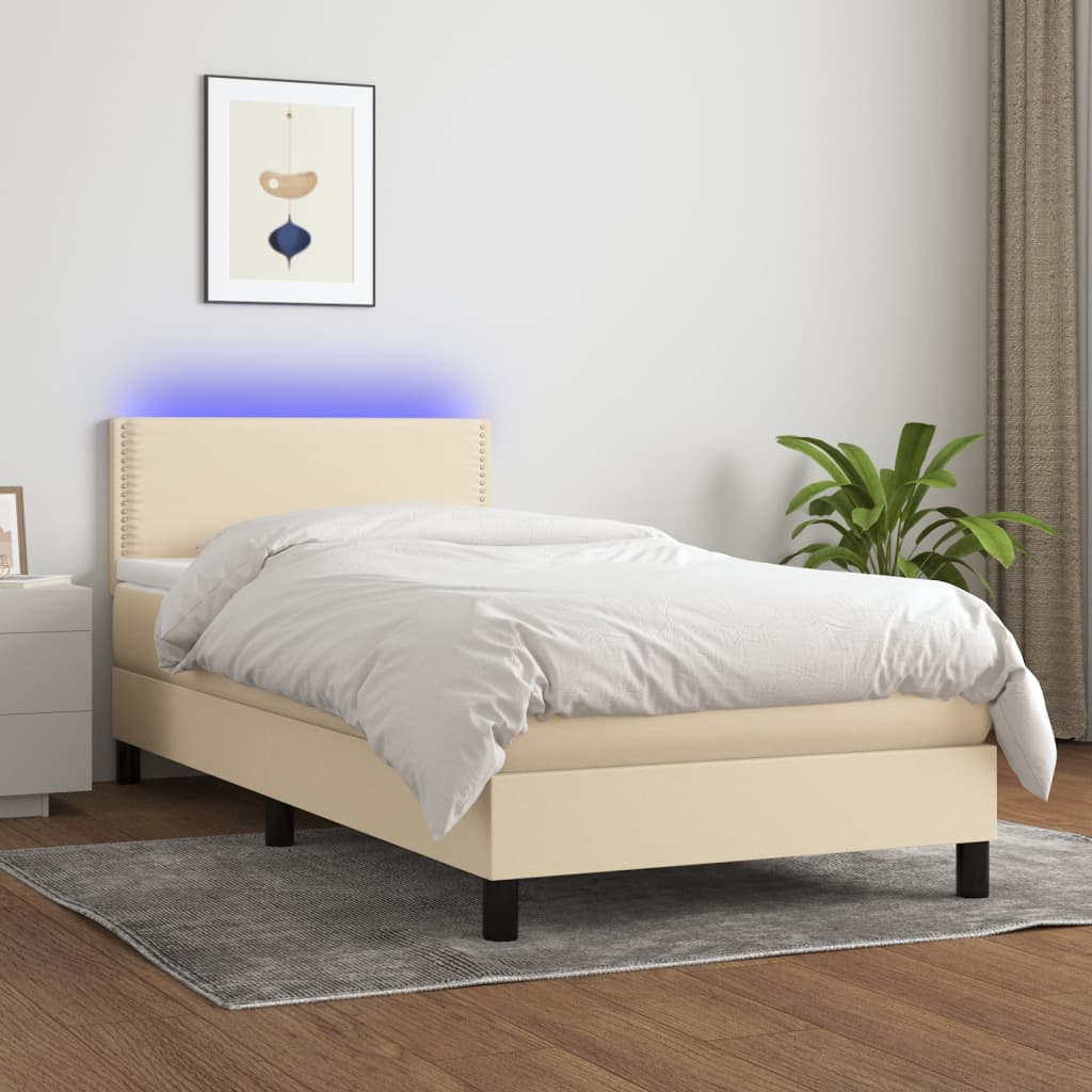 Sommier à lattes de lit avec matelas LED Crème 90x190 cm Tissu | Leroy ...