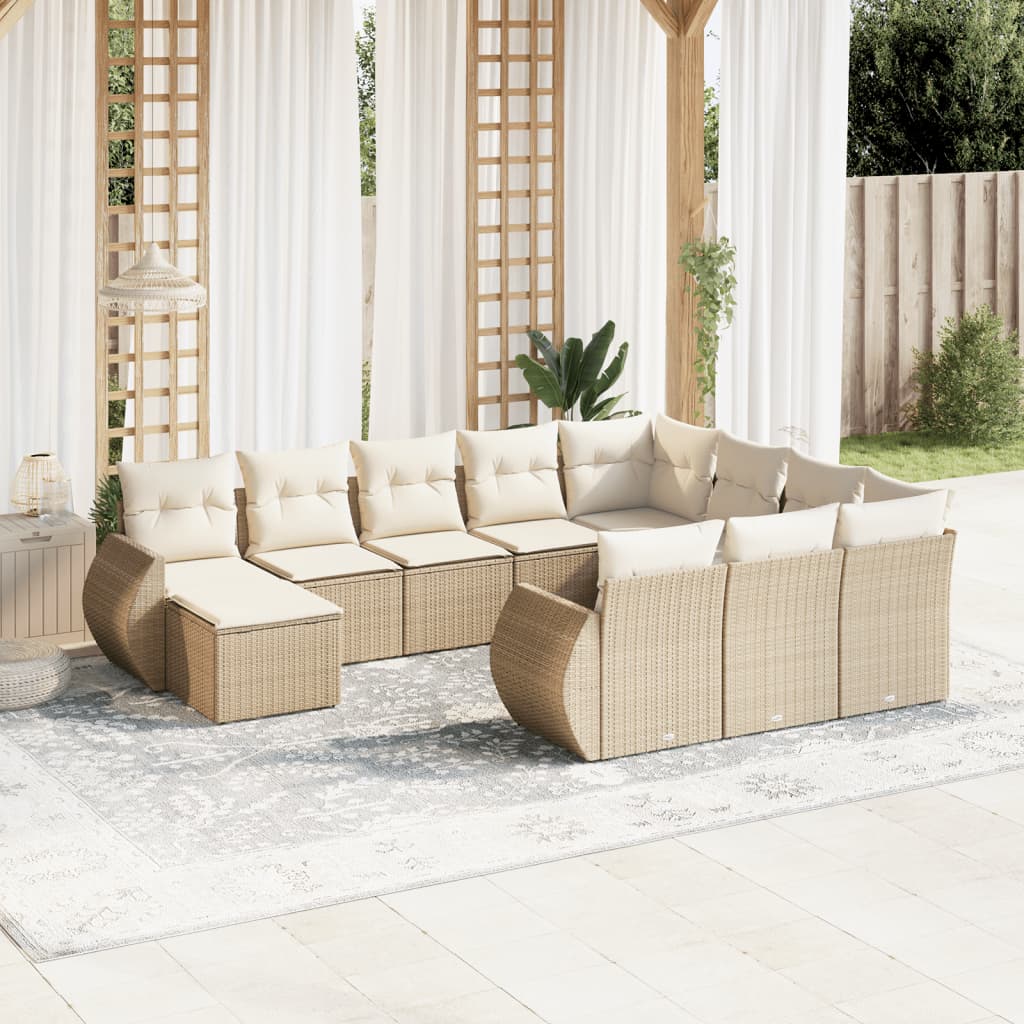 Salon de jardin 11 pcs avec coussins beige résine tressée | Leroy Merlin