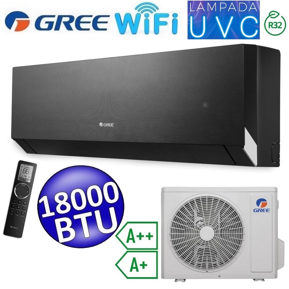 Climatizzatore mono split R32 CLIVIA Black WiFi Gree 18000 Btu A++/A+ ...