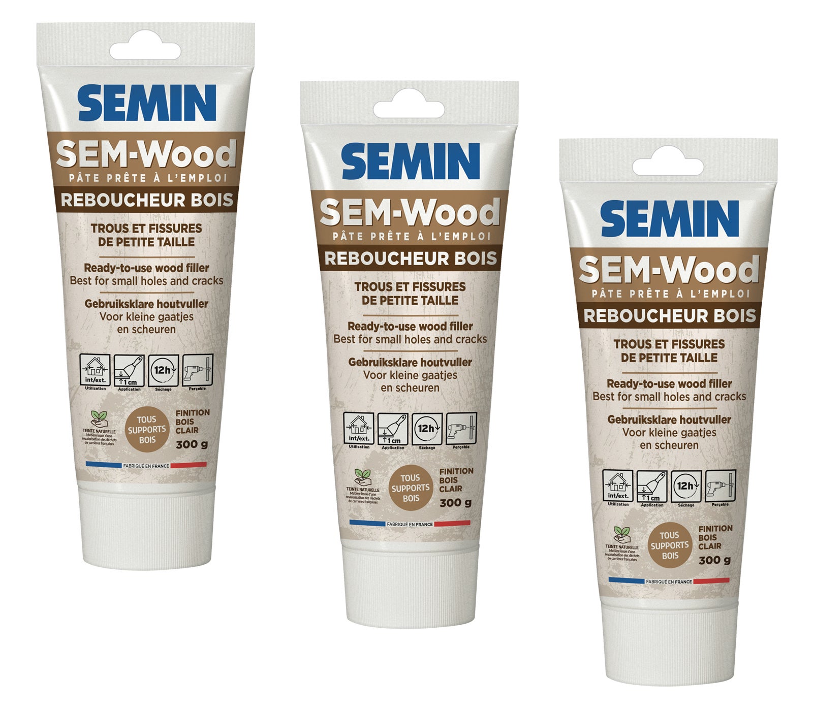 Semin - Reboucheur Bois - Traitement des Trous et Fissures - Intérieur/extérieur - Finition Bois ...