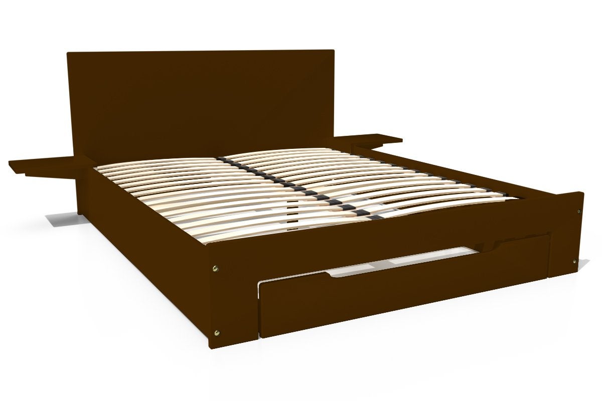 Letto in legno Happy 2 posti con cassetto + comodini, Colore: Wengé ...