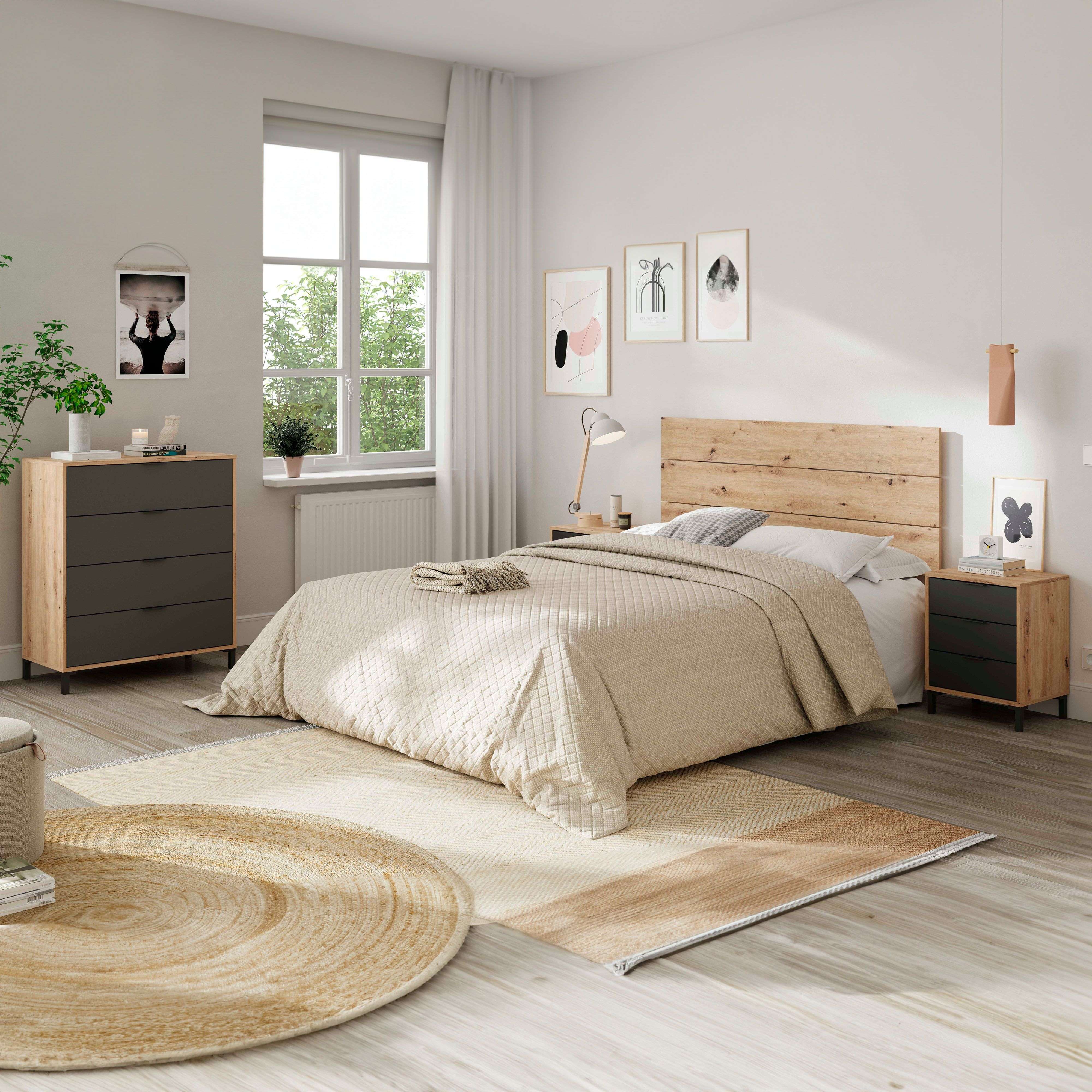 Pack dormitorio en color Roble Nodi y gris antracita 150 o 135 cm ...