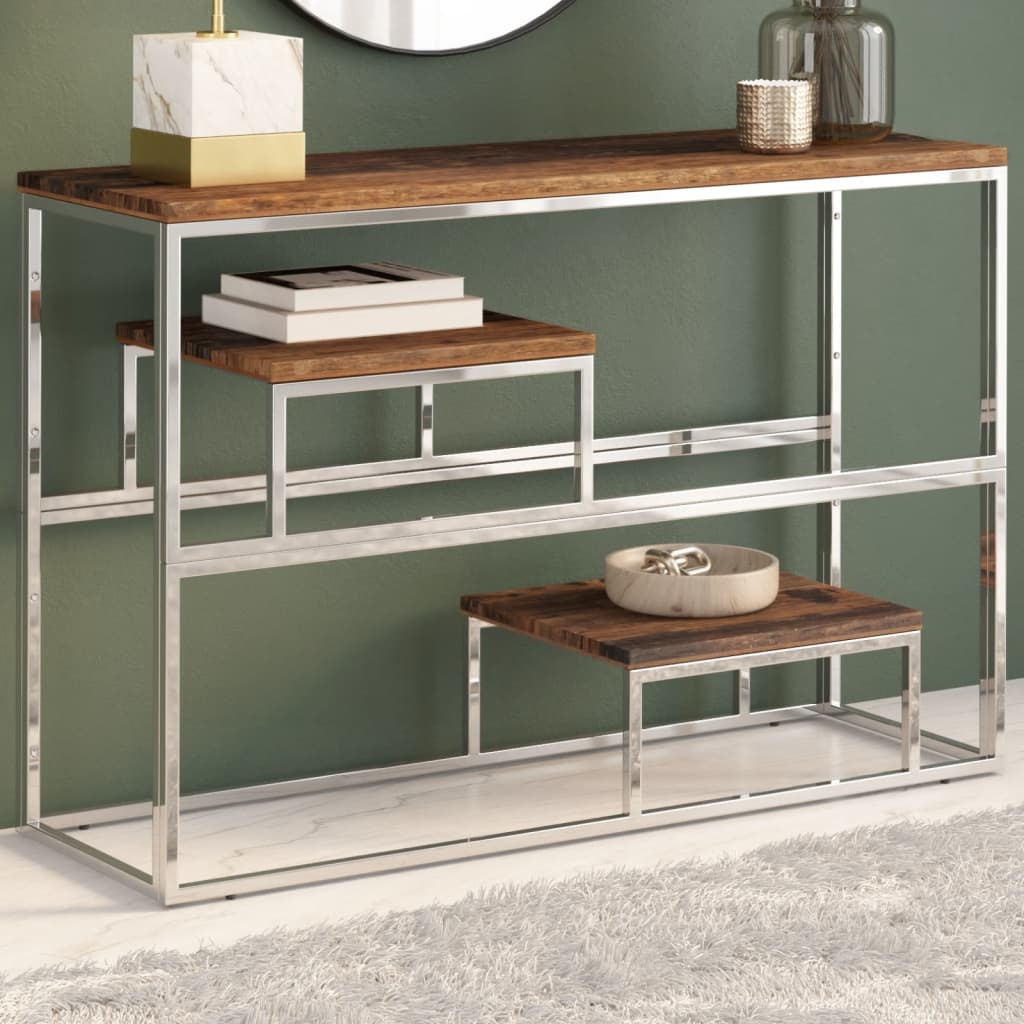 Table console argenté inox et bois de mélèze massif | Leroy Merlin