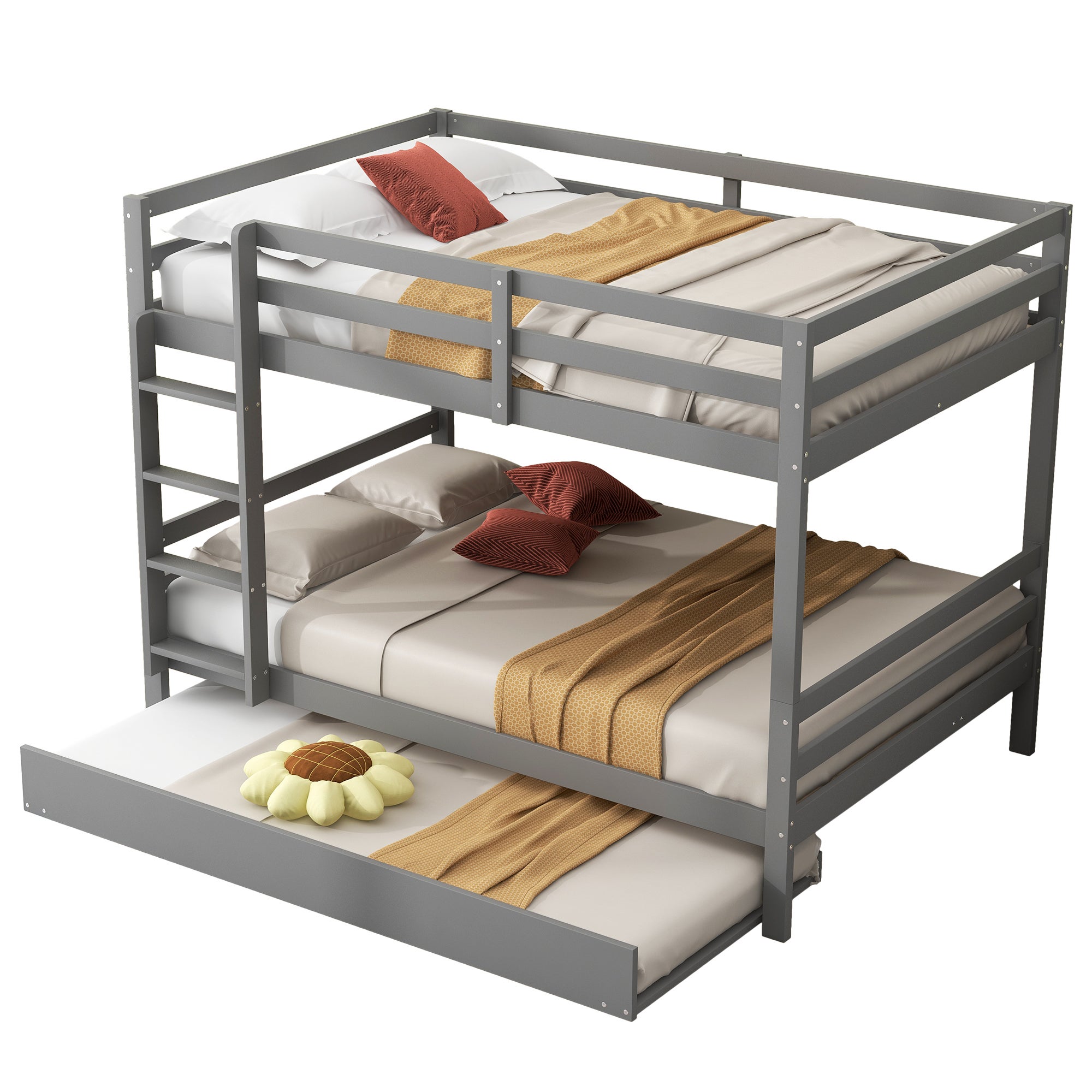 Litera 3 Plazas 140x200cm con Cama Nido - Madera de Pino - Gris, sin ...