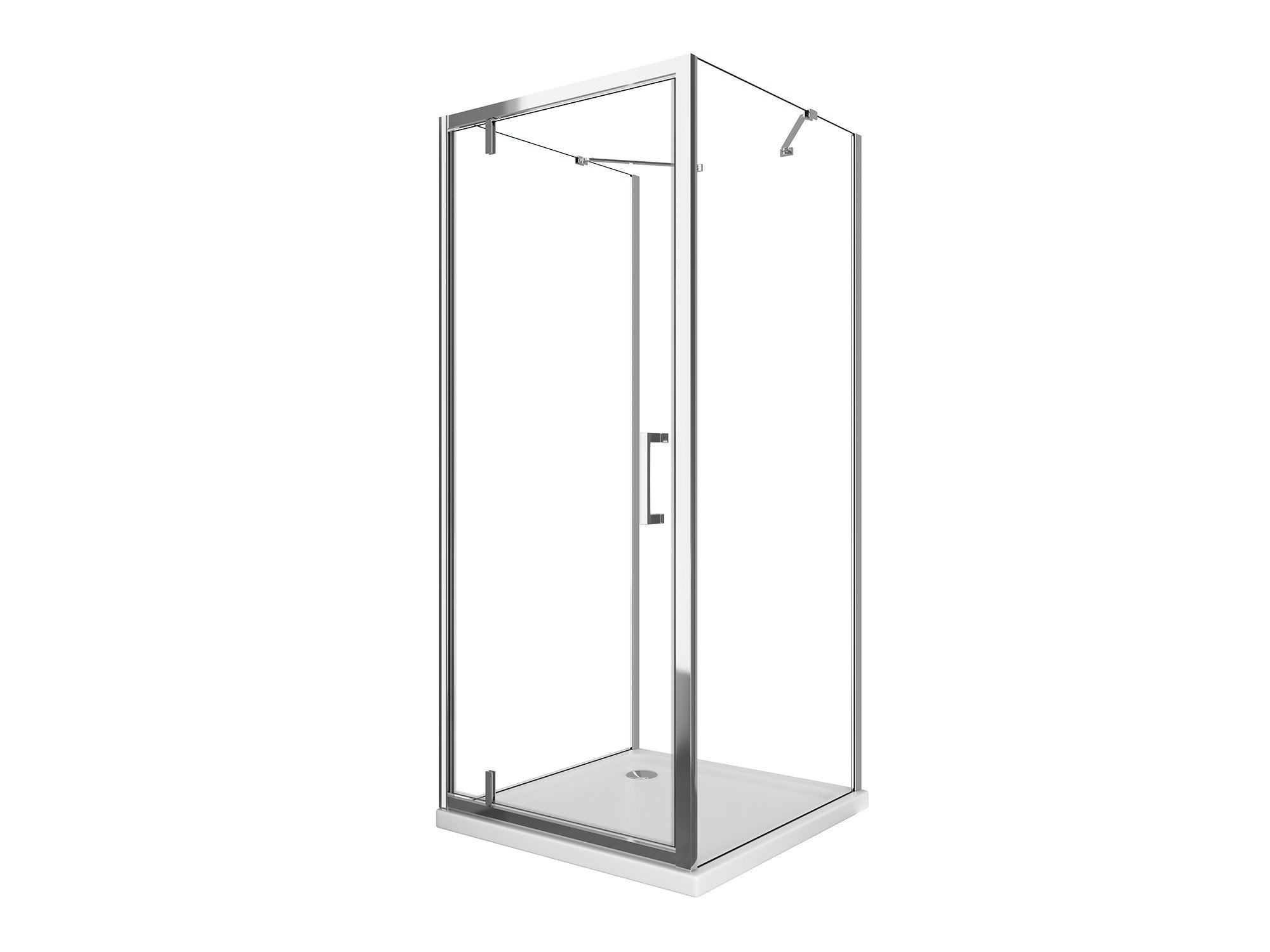 Douche à 3 côtés avec 2 parois latérales fixes + 1 porte battante ...