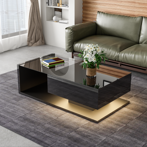 Table basse, noir brillant. Tables d'appoint, tables basses avec verre et effet LED | Leroy Merlin
