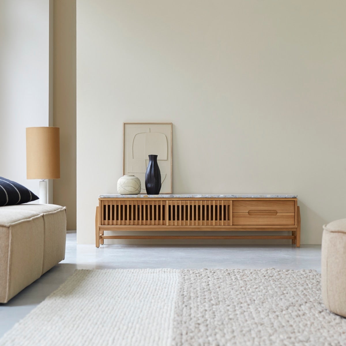 Tikamoon Meuble TV Isaure en bois de teck massif et terrazzo premium ...