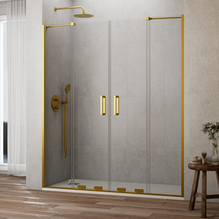 Paroi de douche frontale KENNA XXL 2 Fixes + 2 Coulissantes 234-244 Or ...