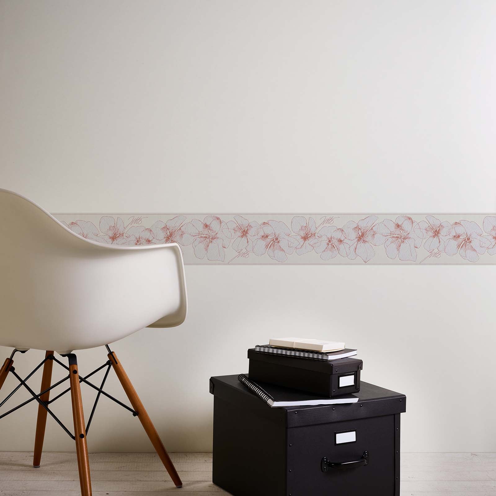 Frise papier peint fleurie pour salon Frise tapisserie rose & blanc ...