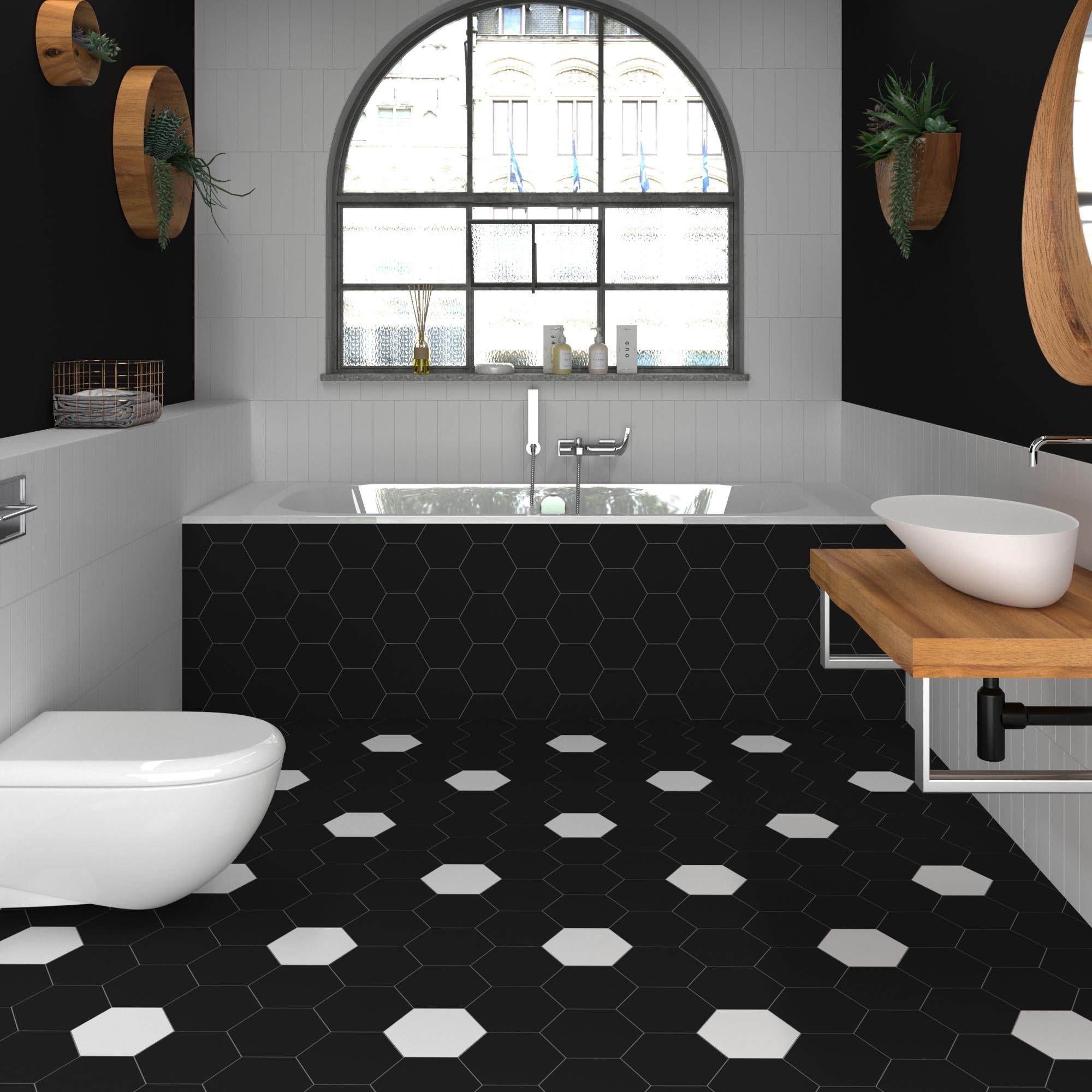 EXA BLACK: Azulejo porcelánico hexagonal de 15x17 cm en color negro ...