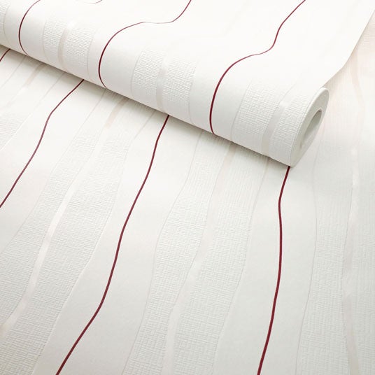 Carta da parati a righe verticali argento rosse su sfondo bianco In ...