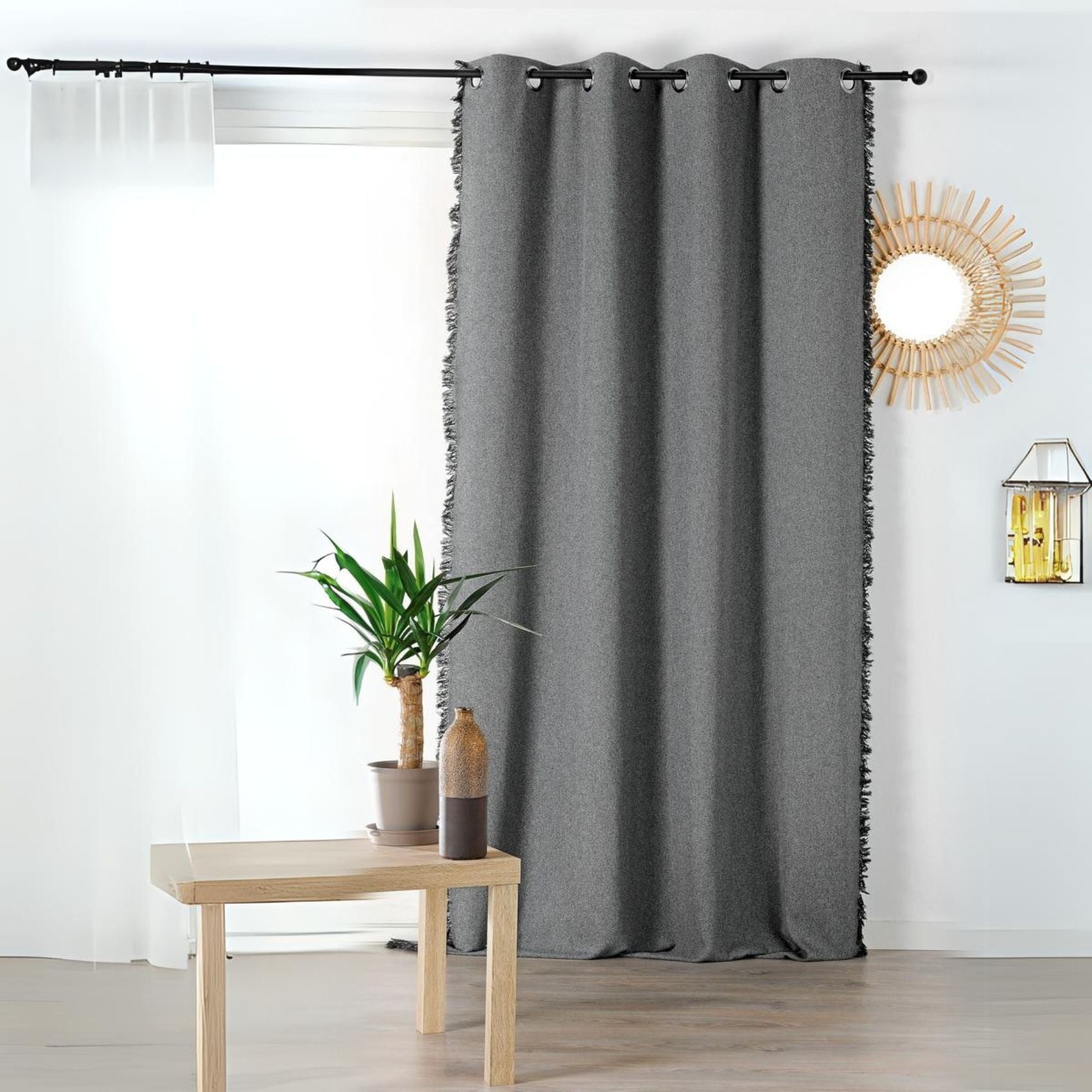 Rideau poly-laine avec franges sur les bords - Gris clair - 150x240 cm ...