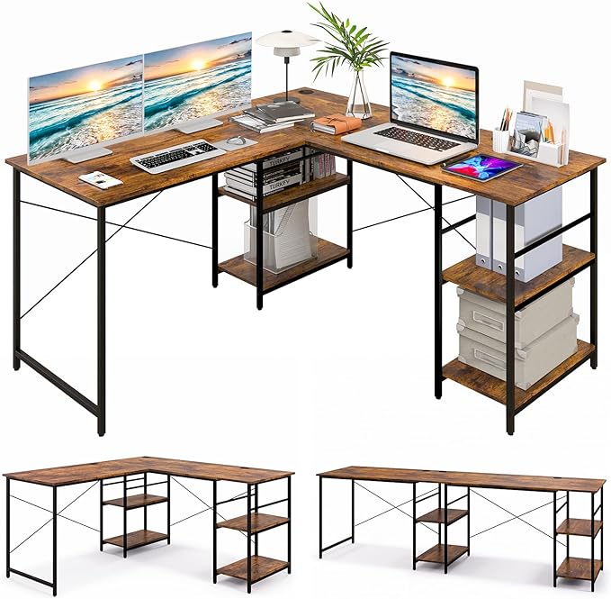 Bureau en Forme de L avec Étagères de Rangement, Bureau d'Angle ...