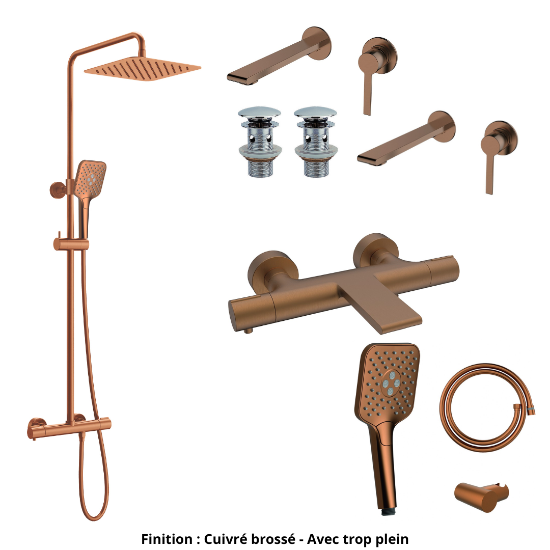 2 Mitigeurs lavabo +2 Bondes +Colonne de douche +Mitigeur Bain+Support ...