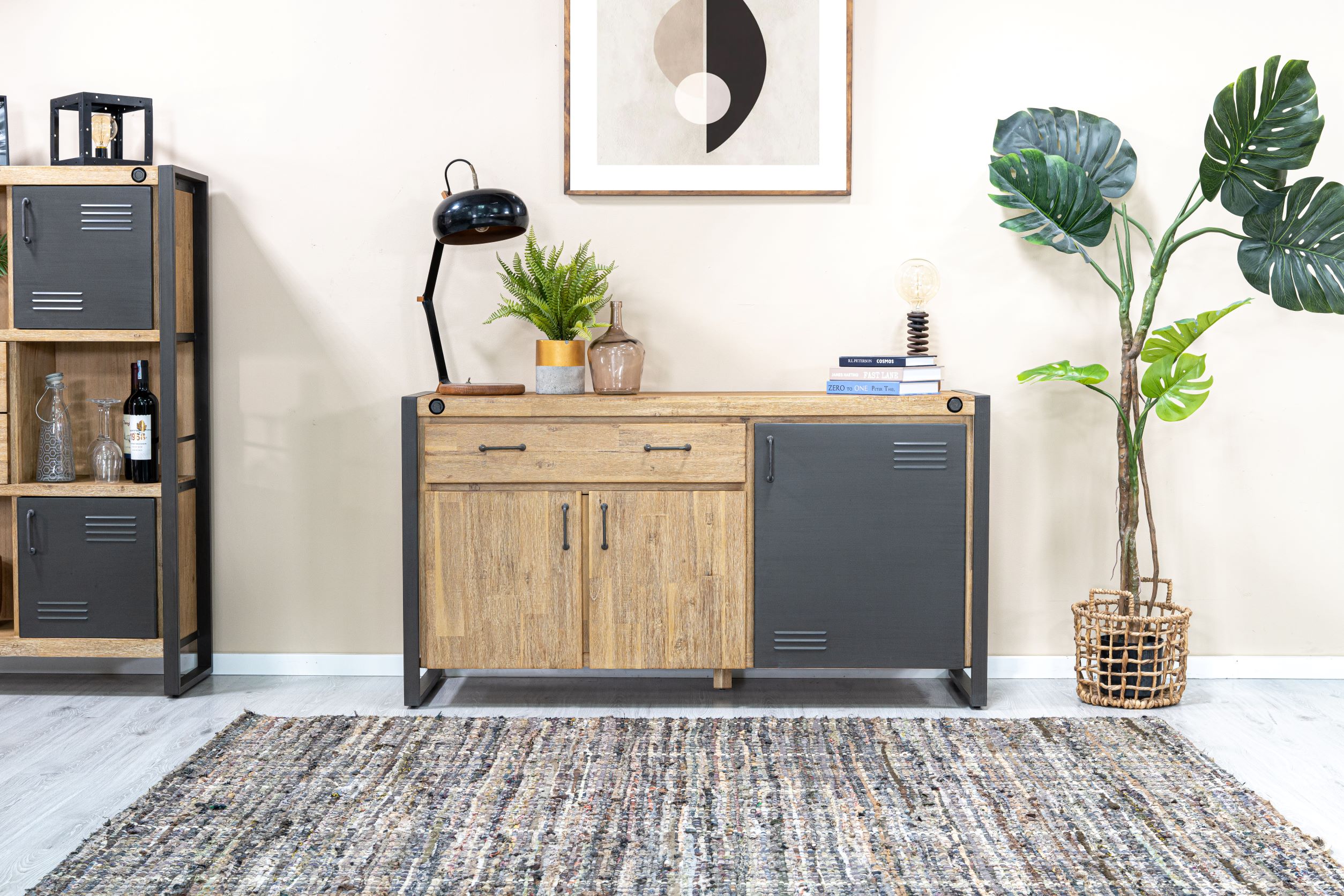 Kiko buffet en bois d'Acacia - 3 Portes - 1 Tiroir - Porte en métal ...