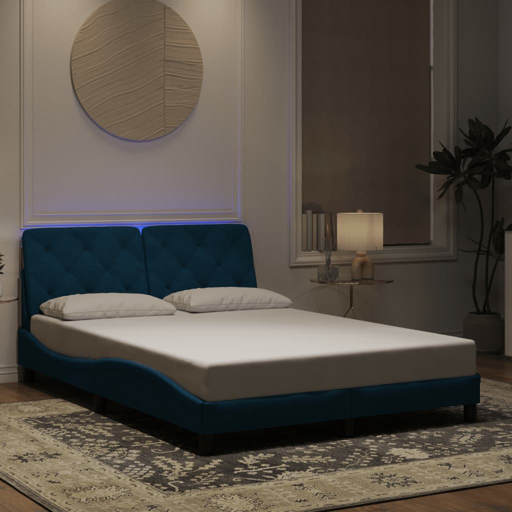 VidaXL Estructura de cama con luces LED terciopelo azul 120x200 cm ...
