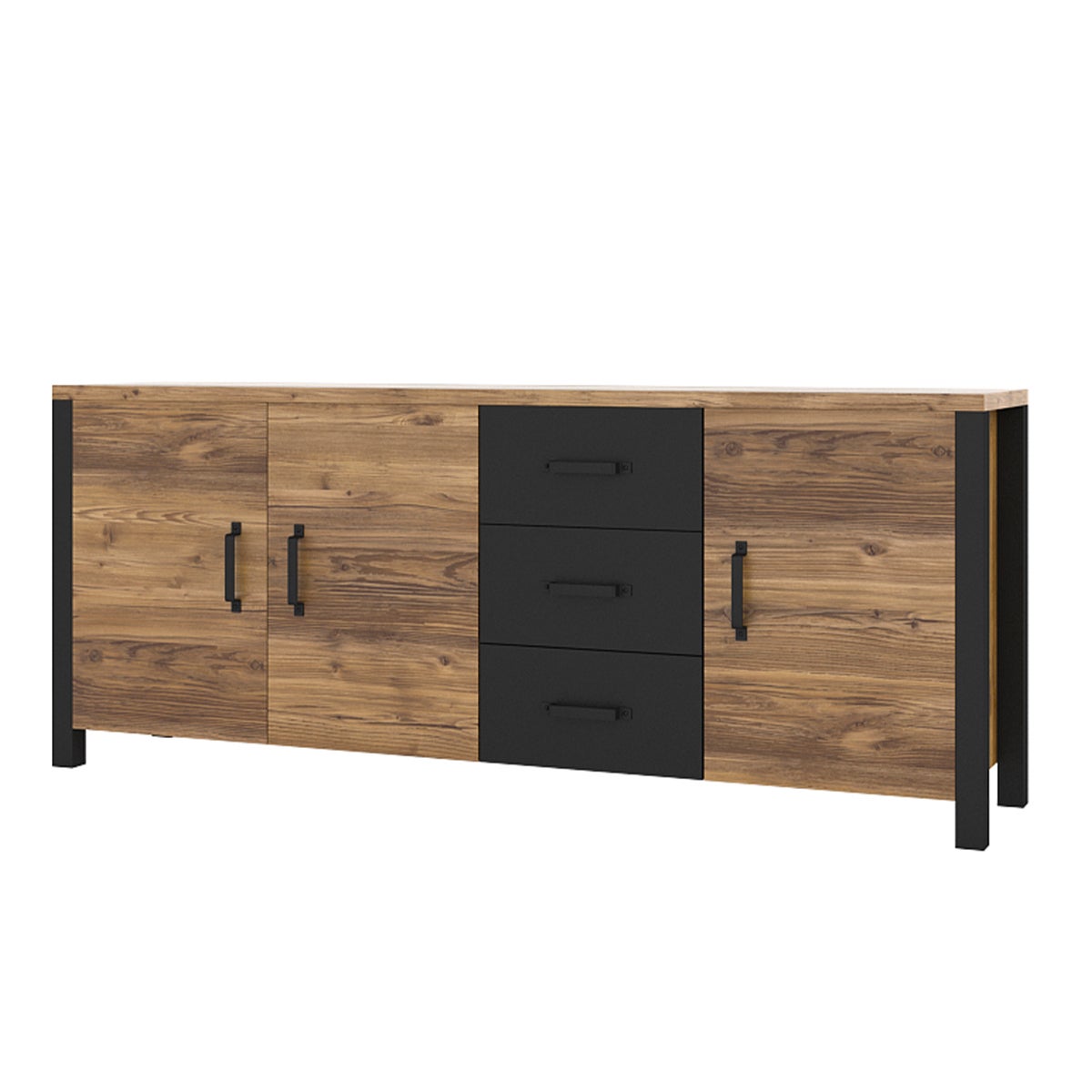 Buffet 3 portes 3 tiroirs Lyam Bois et Noir | Leroy Merlin