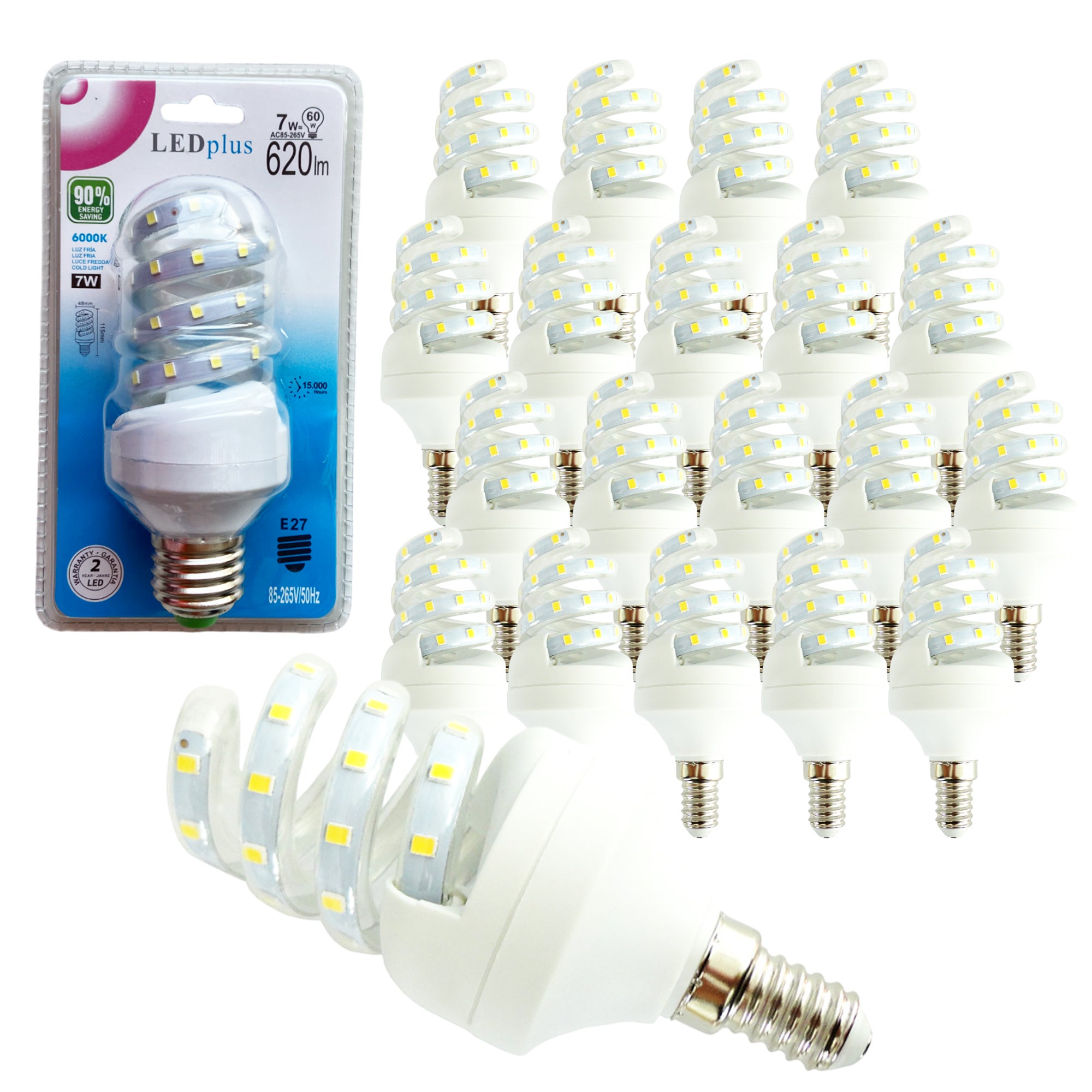 WELLHOME Lot de 20 ampoules LED spirales Cool Light 7 W, 620 lm | Leroy ...