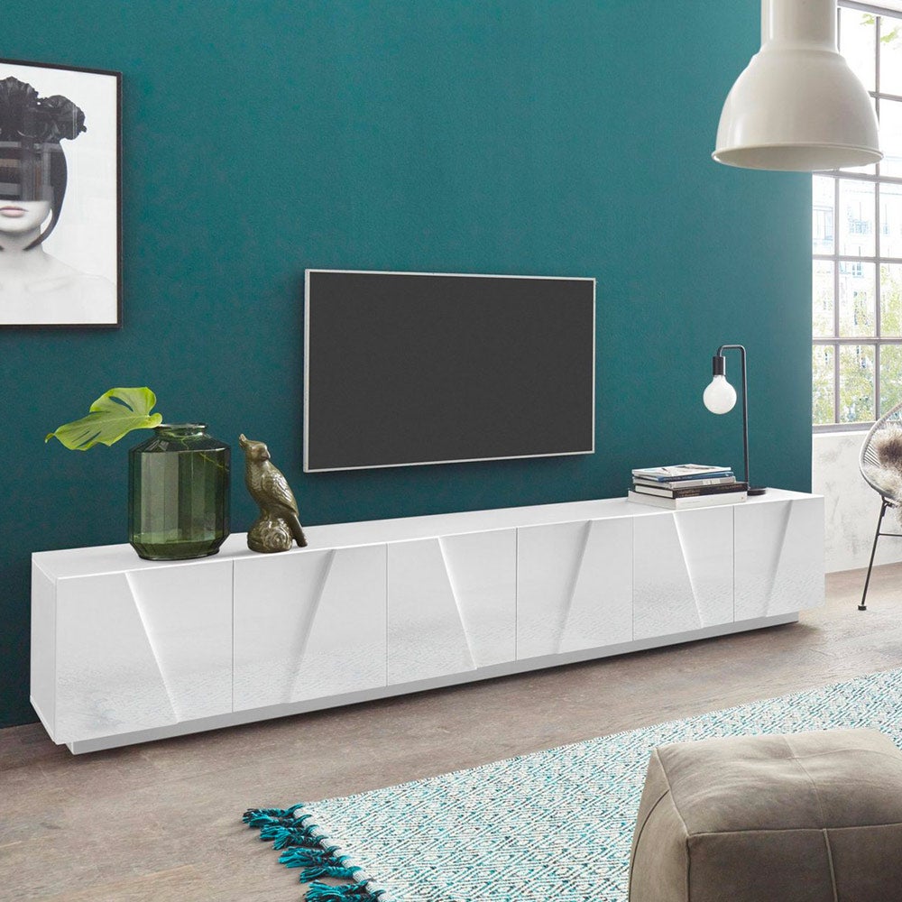 Meuble TV de salon moderne avec 6 portes et 3 placards Ping Low XL ...
