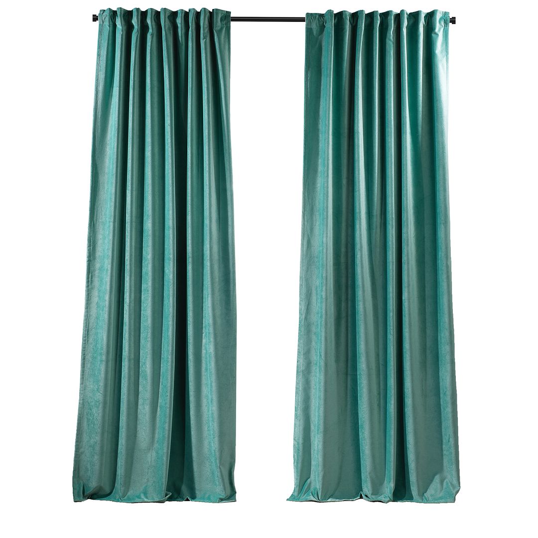 Rideau En Velours Extra Long de 1 Panneau Turquoise 280*225 | Leroy Merlin