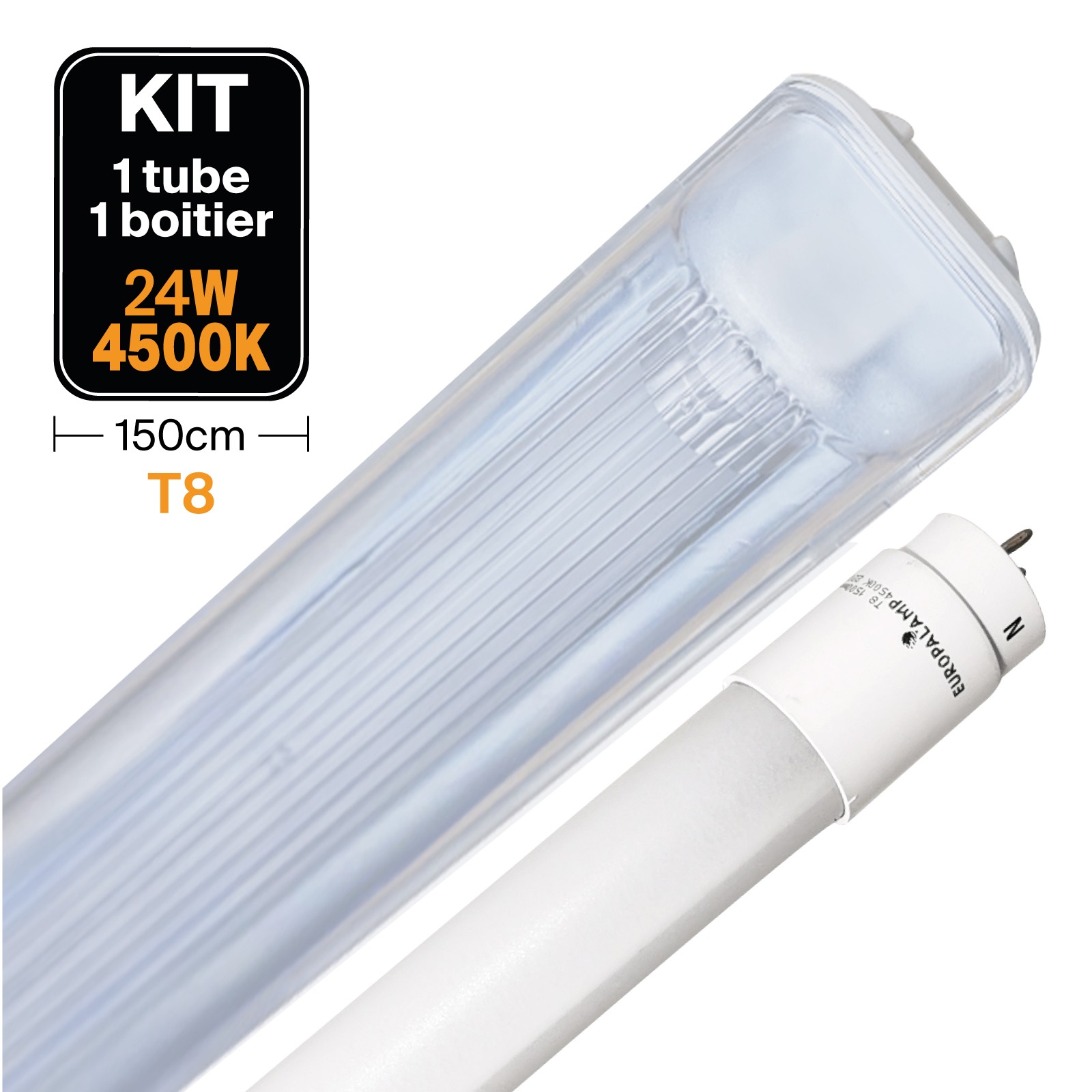Kit Tube LED T8 25W Blanc Neutre + Boitier Étanche 150cm | Leroy Merlin