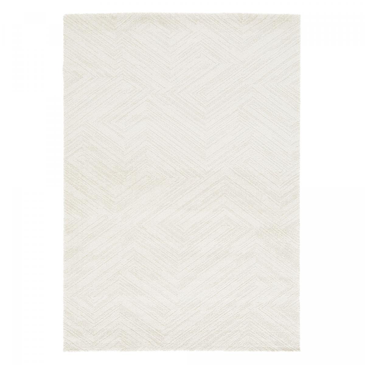 Tapis salon 160x230 tissé blanc cassé rectangle motif faux uni NAFO 1 ...