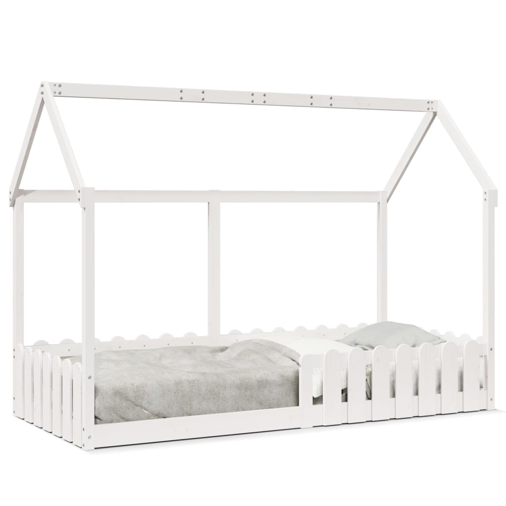 Lit pour enfant en forme de maison en bois massif blanc 90x200 cm ...