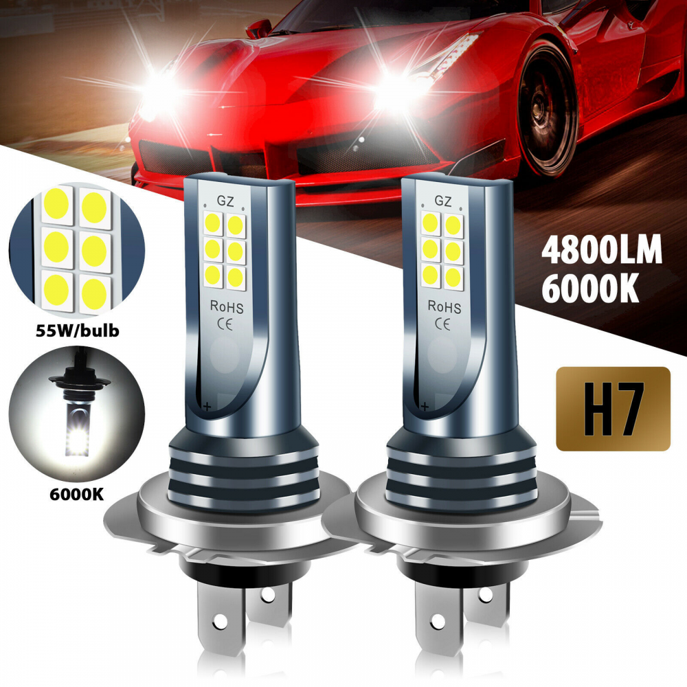 Lote de 2 Bombillas LED H7 para Faros | 6500K Blancas COB 3030 | 360 ...