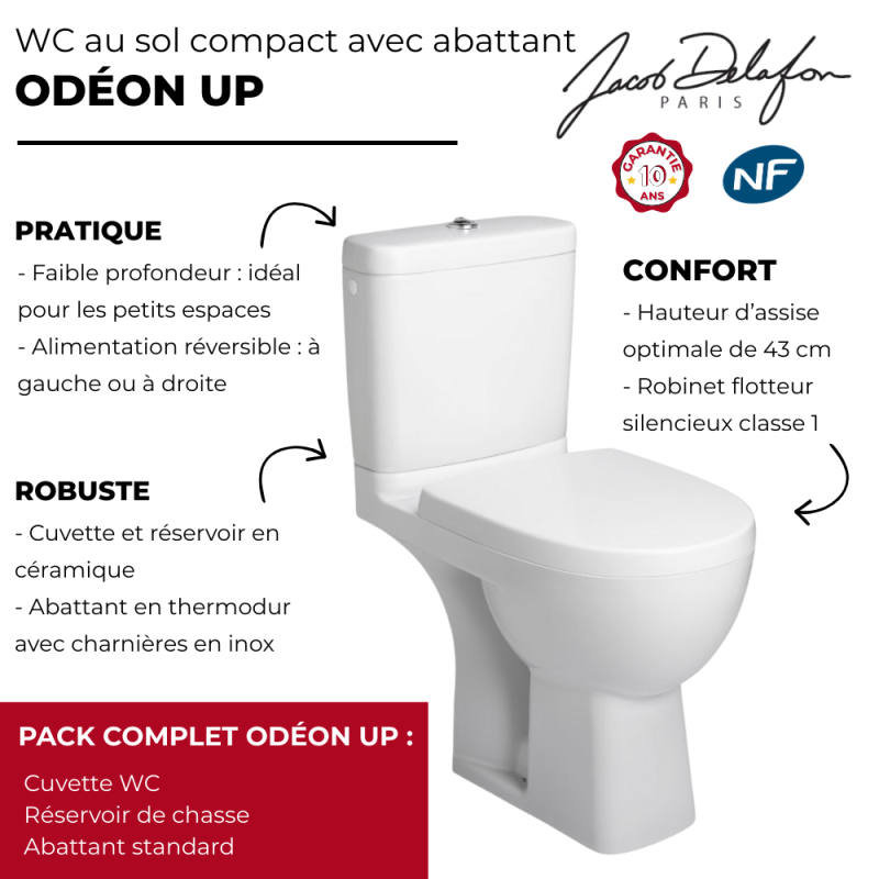 WC à poser compact sortie horizontale JACOB DELAFON Odéon up avec ...