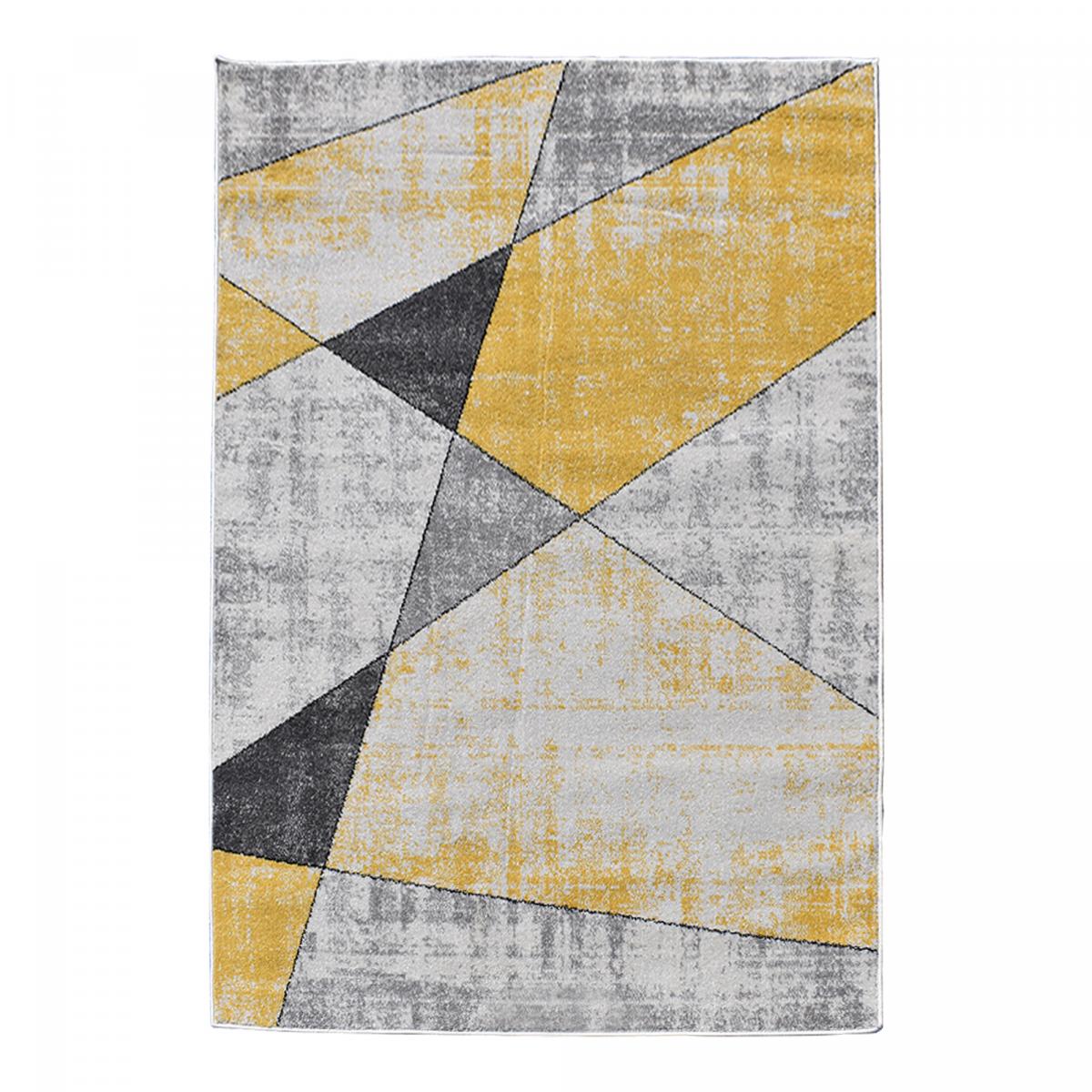 Tapis salon 200x280 tissé jaune et gris rectangle motif géométrique ...