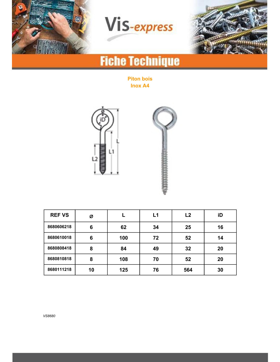 Piton Bois Inox A4 6X100 Filetée sur 54-10 pièces | Leroy Merlin