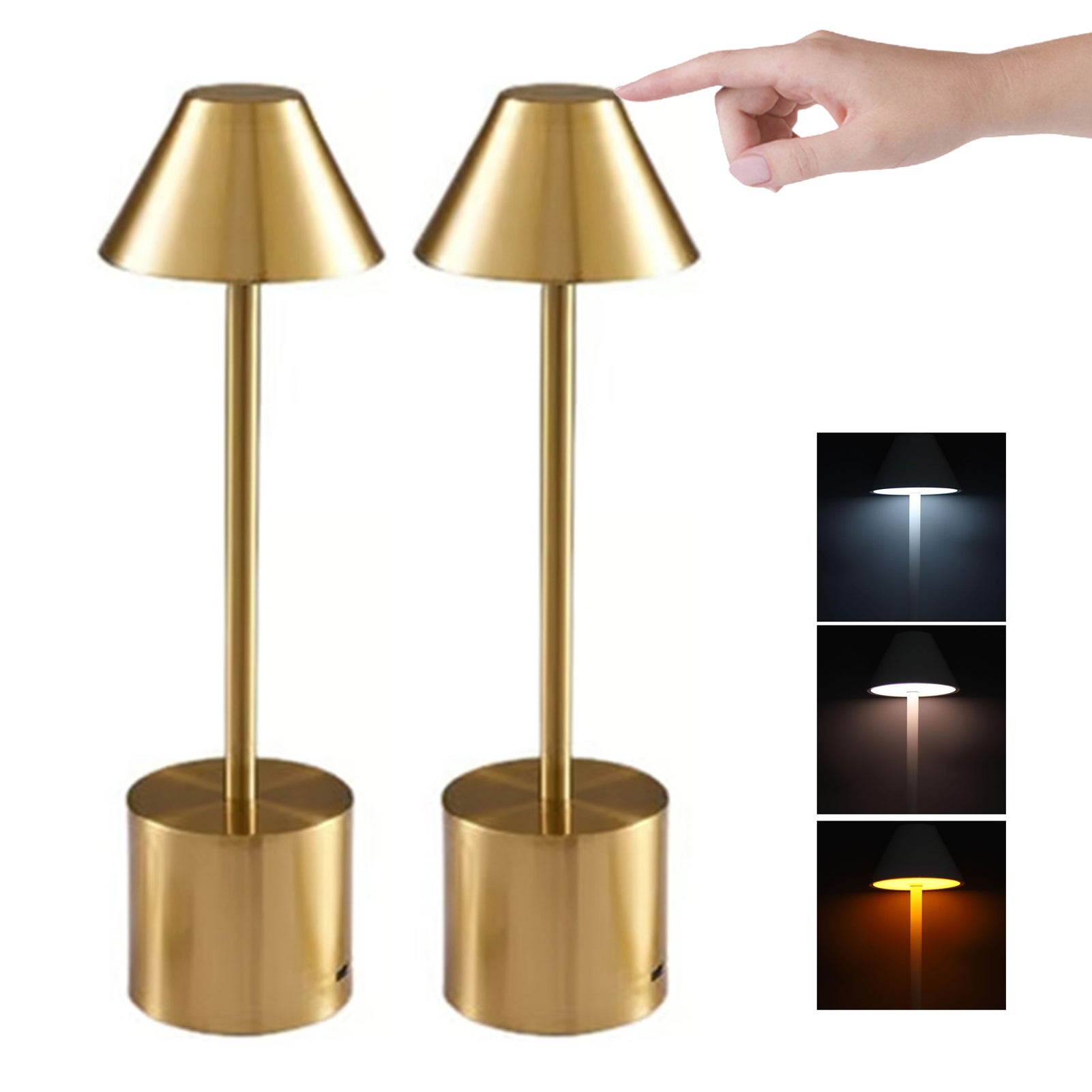 2 lampes de table LED en métal, 3 températures de couleur, tactile à ...