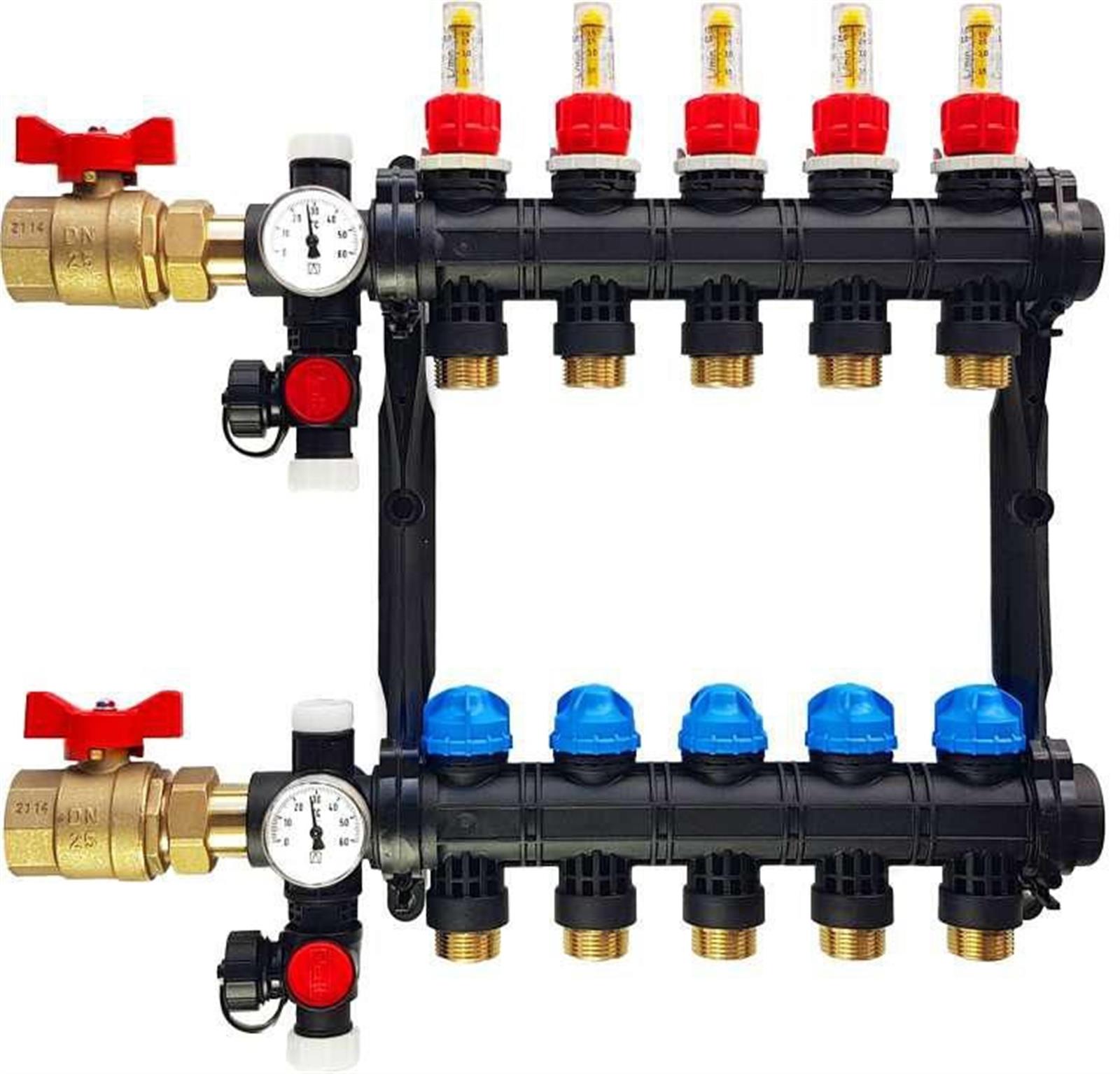 Colector premontado con caudalímetro de 7 circuitos | Leroy Merlin