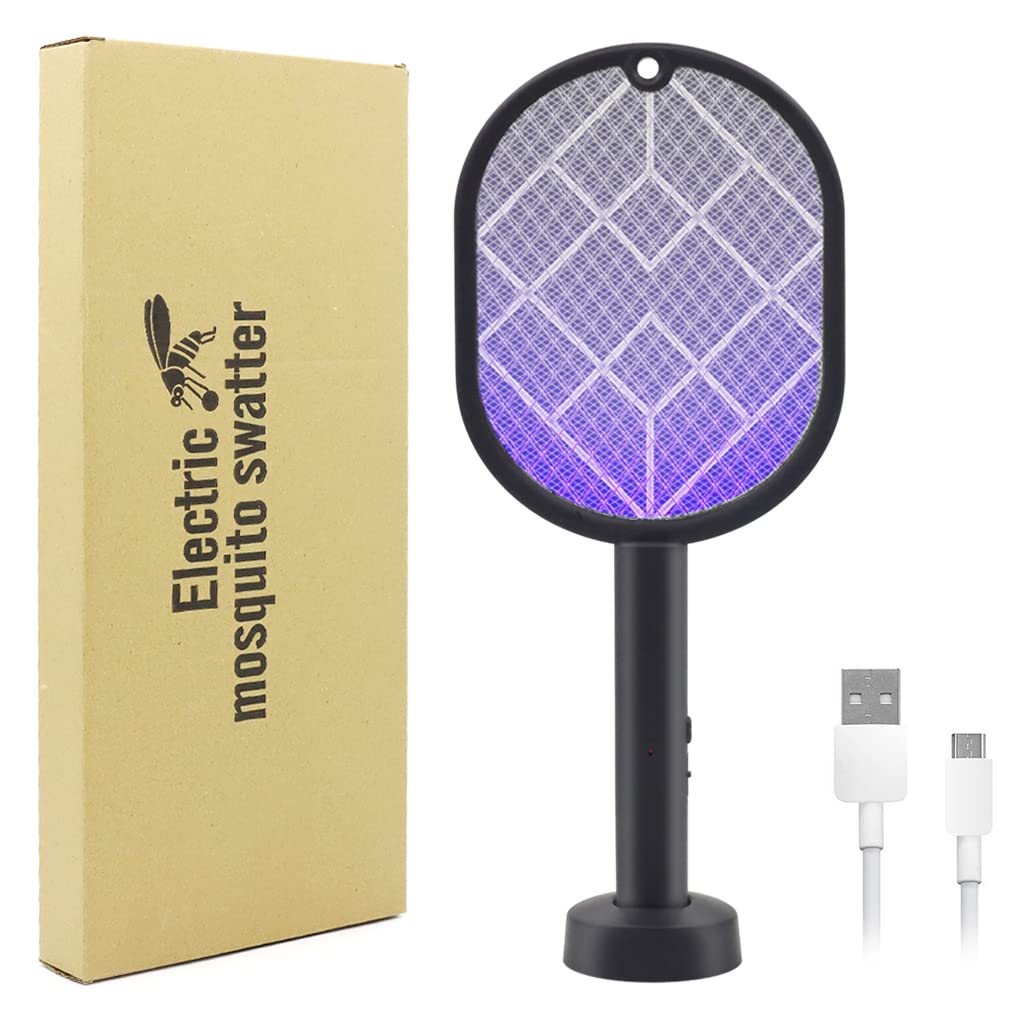 Matamoscas eléctrico 2 en 1, con carga USB, luz LED y base, voltaje de ...