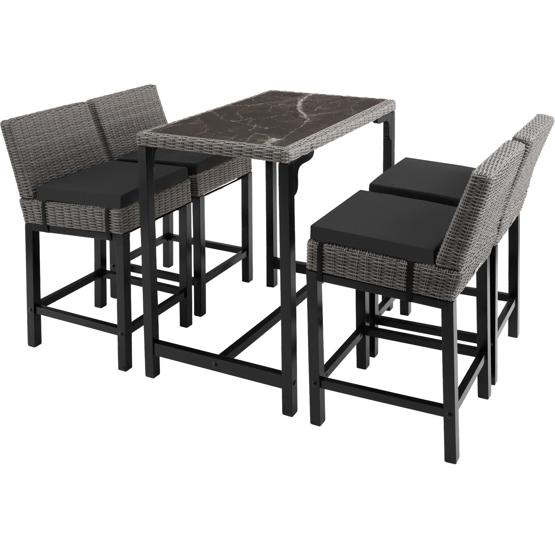 Tectake Table de bar en rotin Kutina avec 4 chaises Latina - gris ...