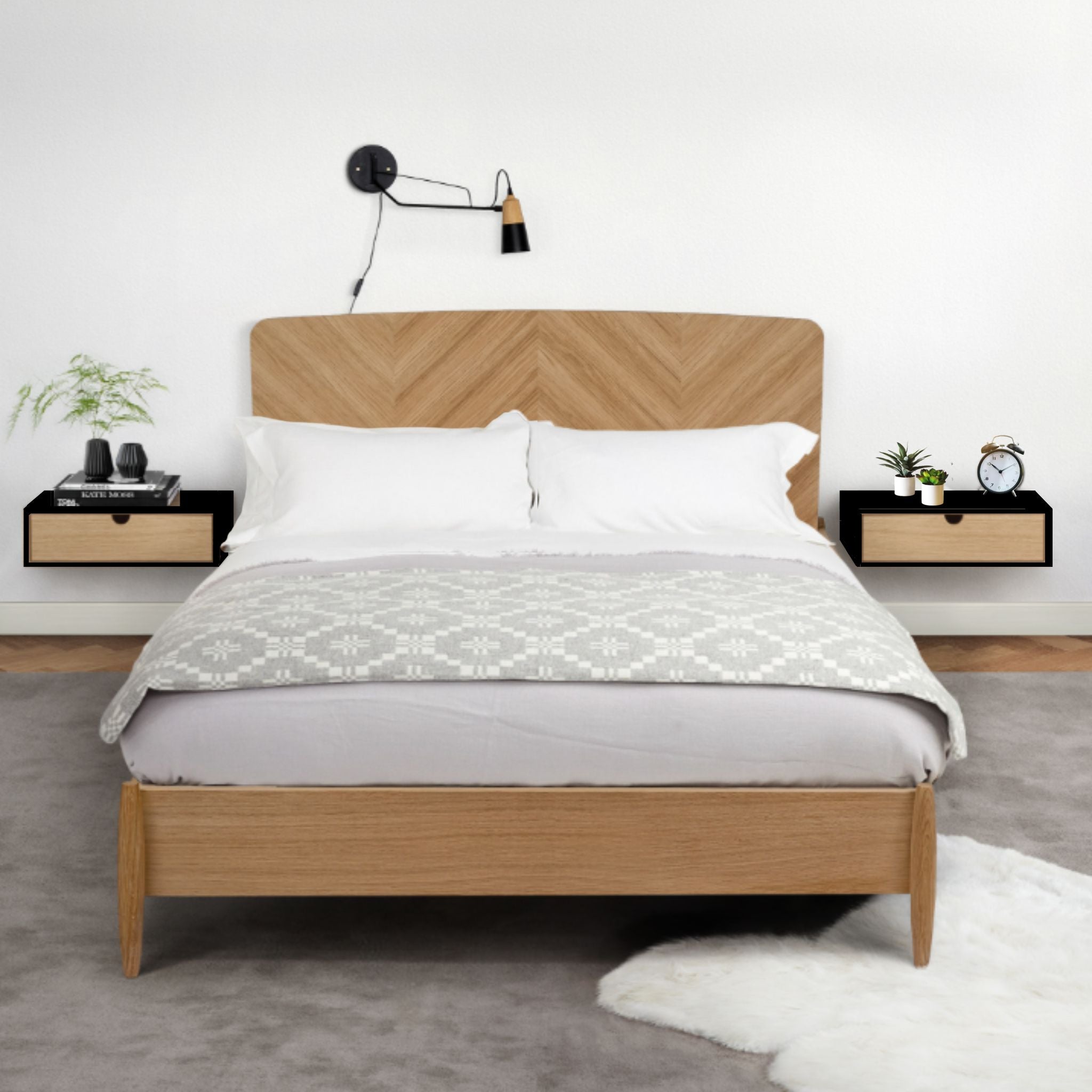 Chevet mural 1 tiroir noir et chêne - CH0067 | Leroy Merlin