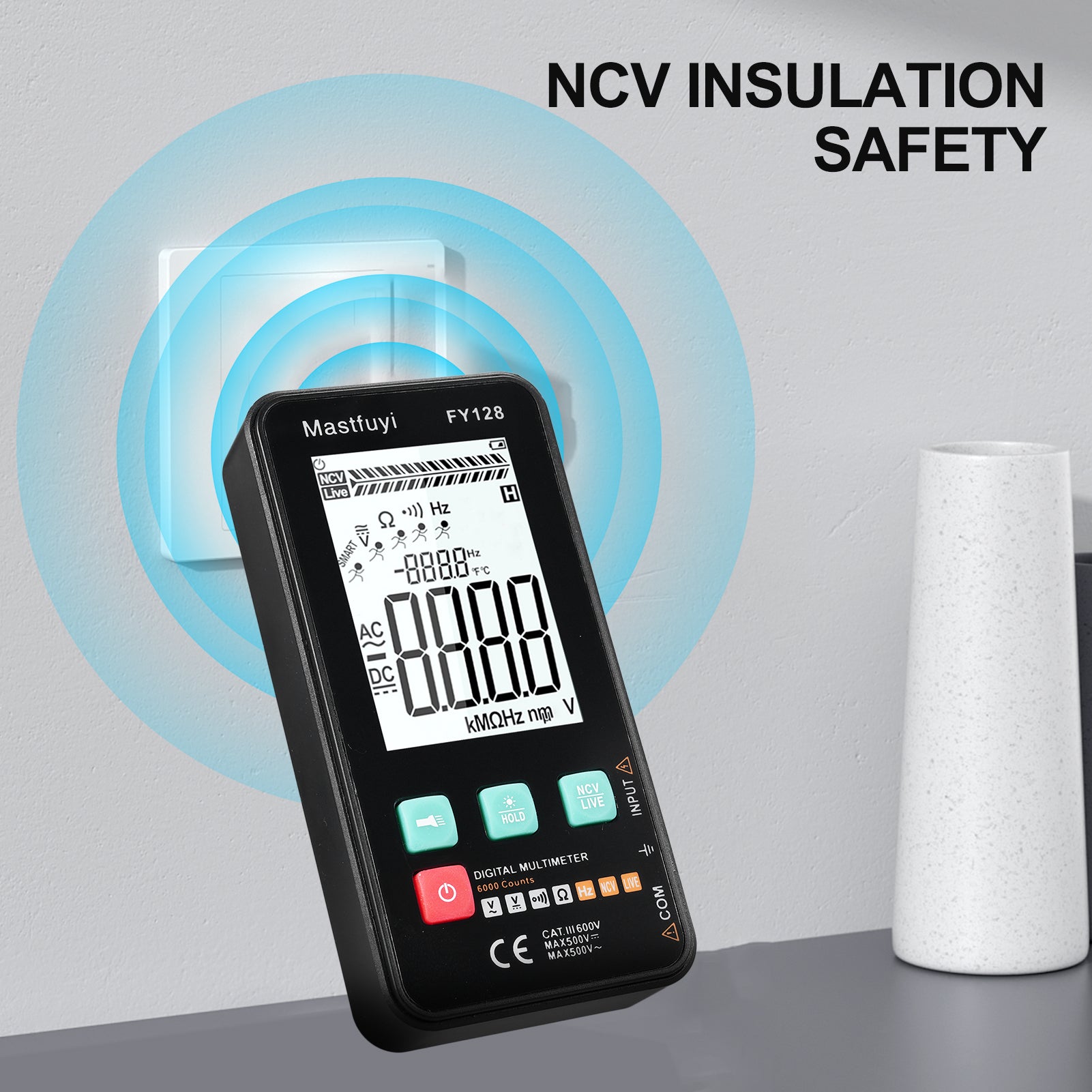 Multímetro digital inteligente FY128 con soporte, totalmente automático, portátil, conteo de ...