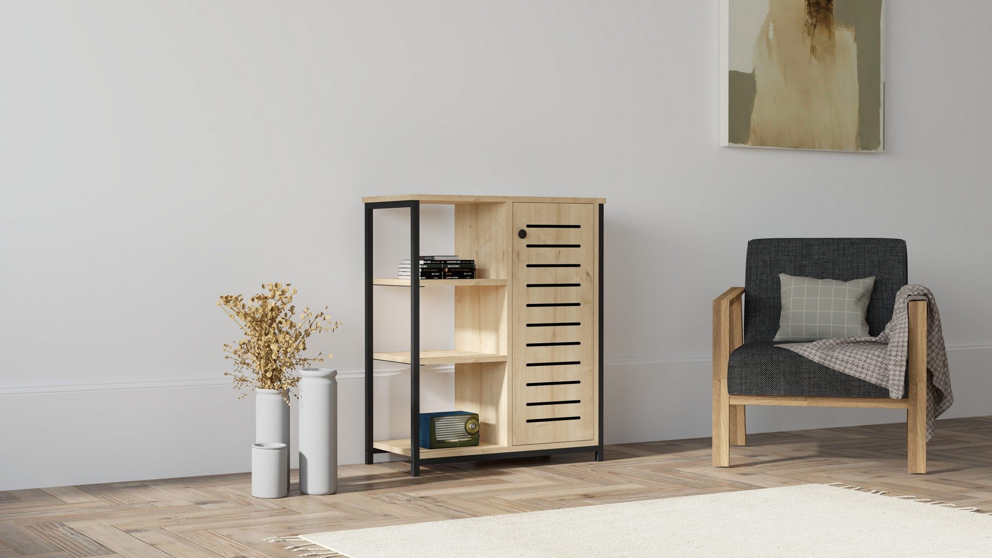 Bibliothèque – 72 cm x 83,7 cm x 34 cm – Noir et Saphir – Panneaux de ...