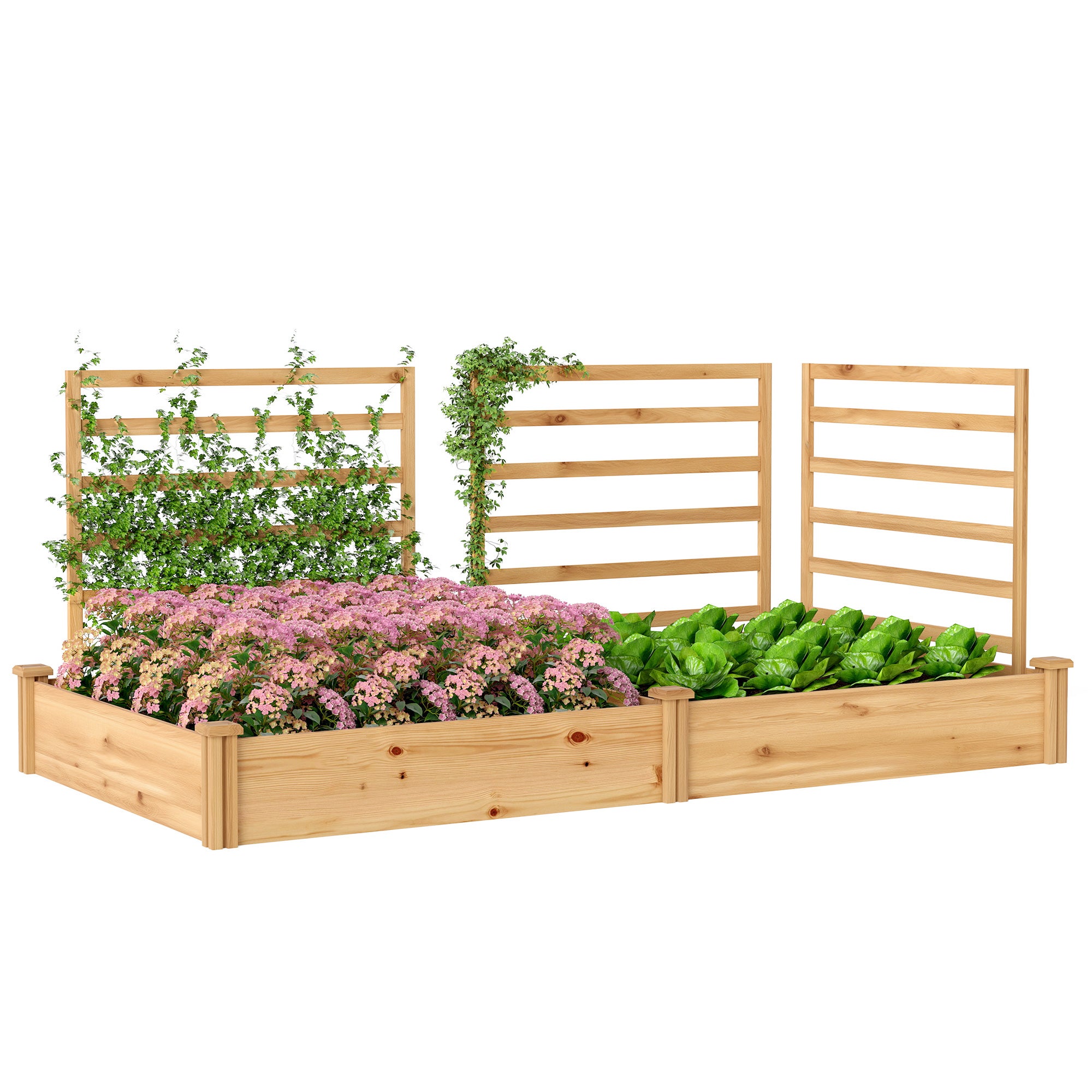 Jardinière surélevée avec treillis en bois, bac à fleurs avec 3 ...